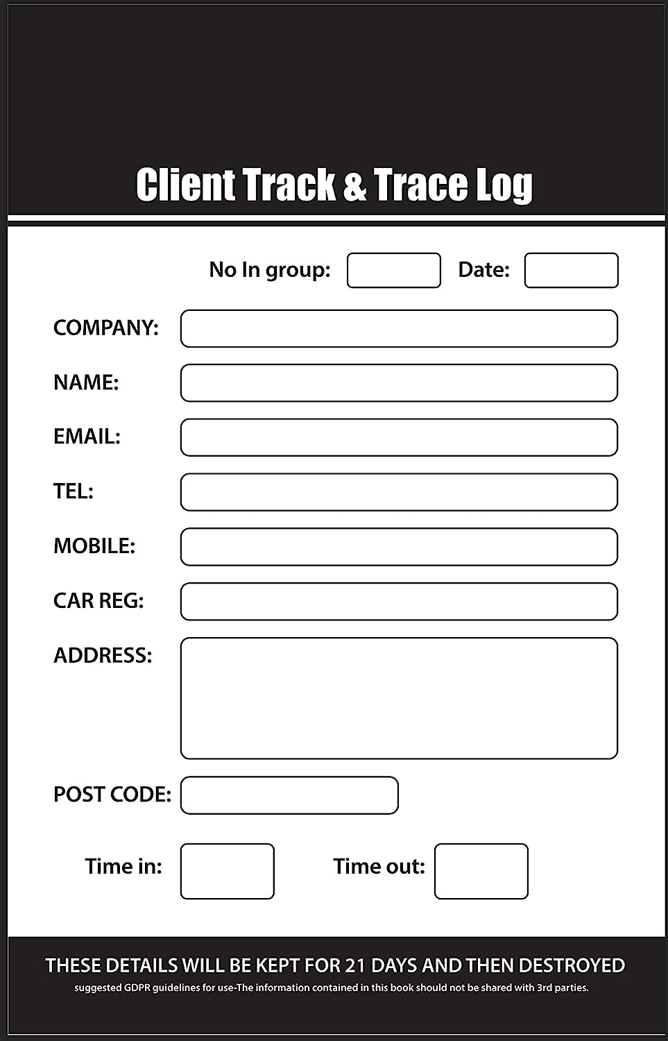 A5 Track and Trace Visitor Sign in Log Book Carbonless NCR Duplicate B