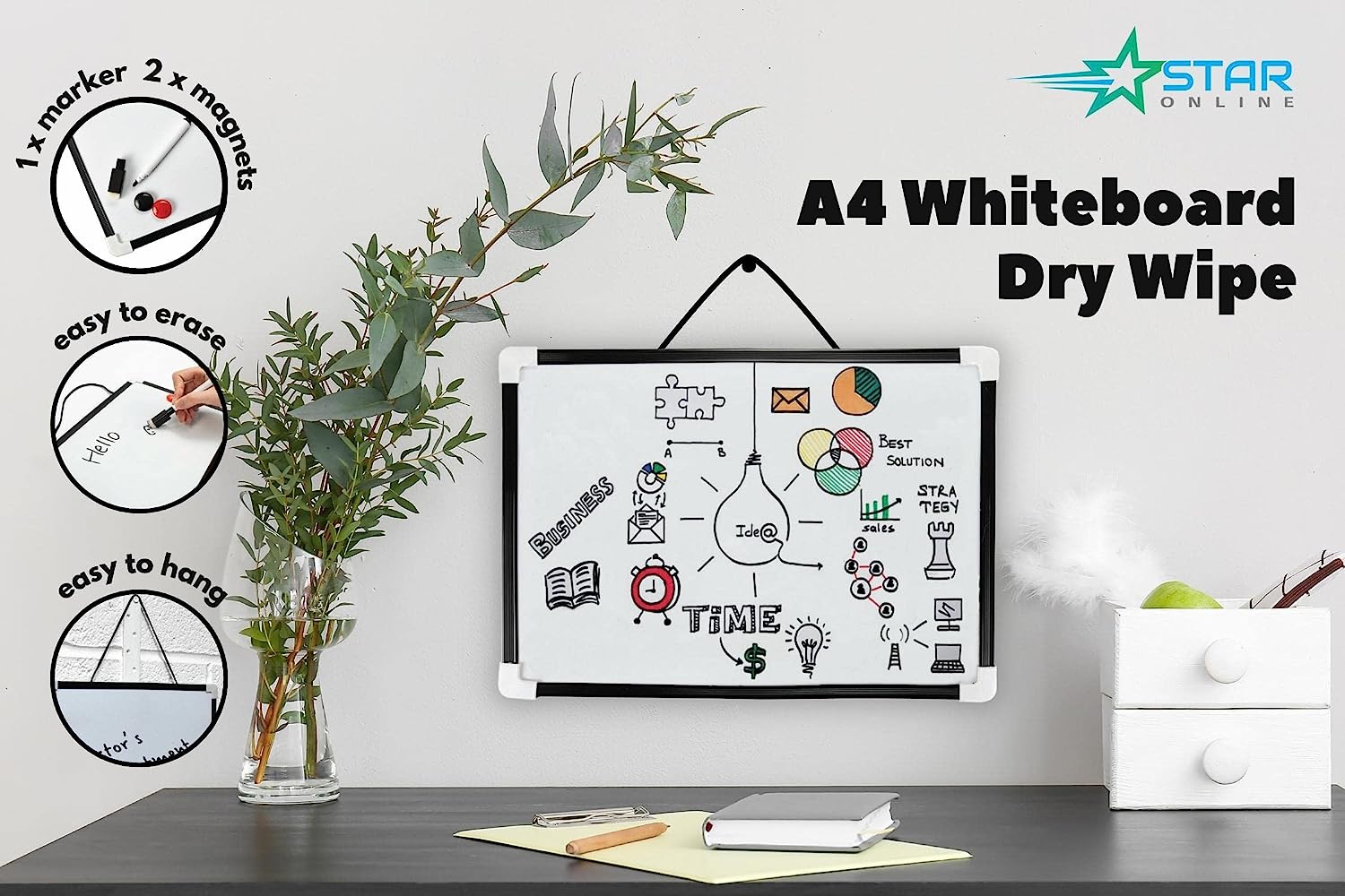 A4 Mini Portable Whiteboard Kit For Office & Kids Writing Board